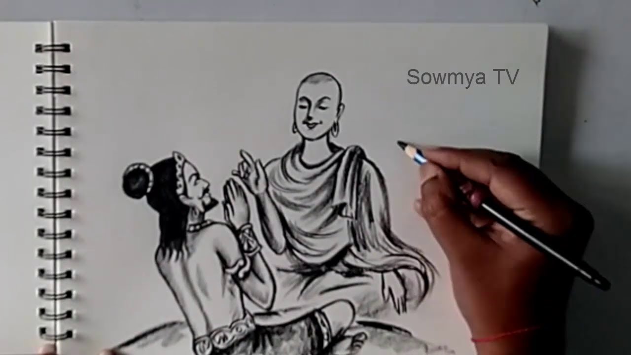 Poson poya Festival Poster Drawing / Mihinthalaya art Drawing / Buddhist monk Art Drawing - YouTube