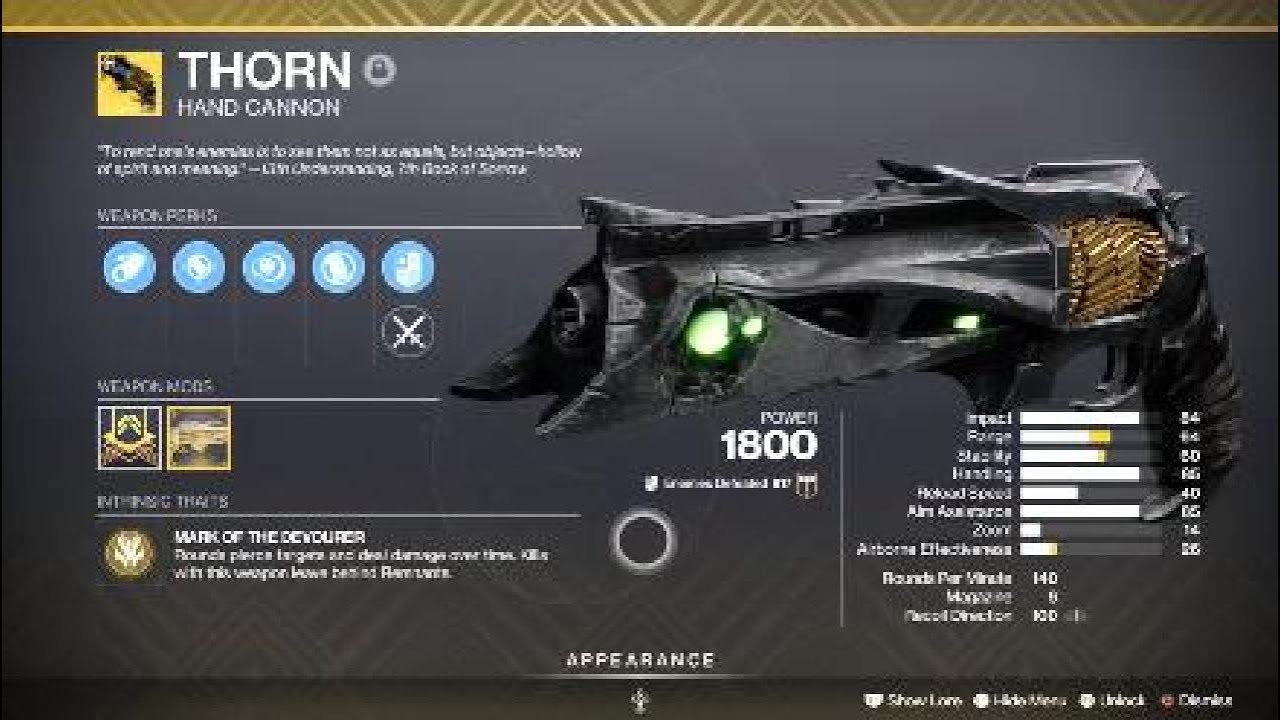 Thorn Exotic Weapon & Catalyst – Destiny 2 - YouTube