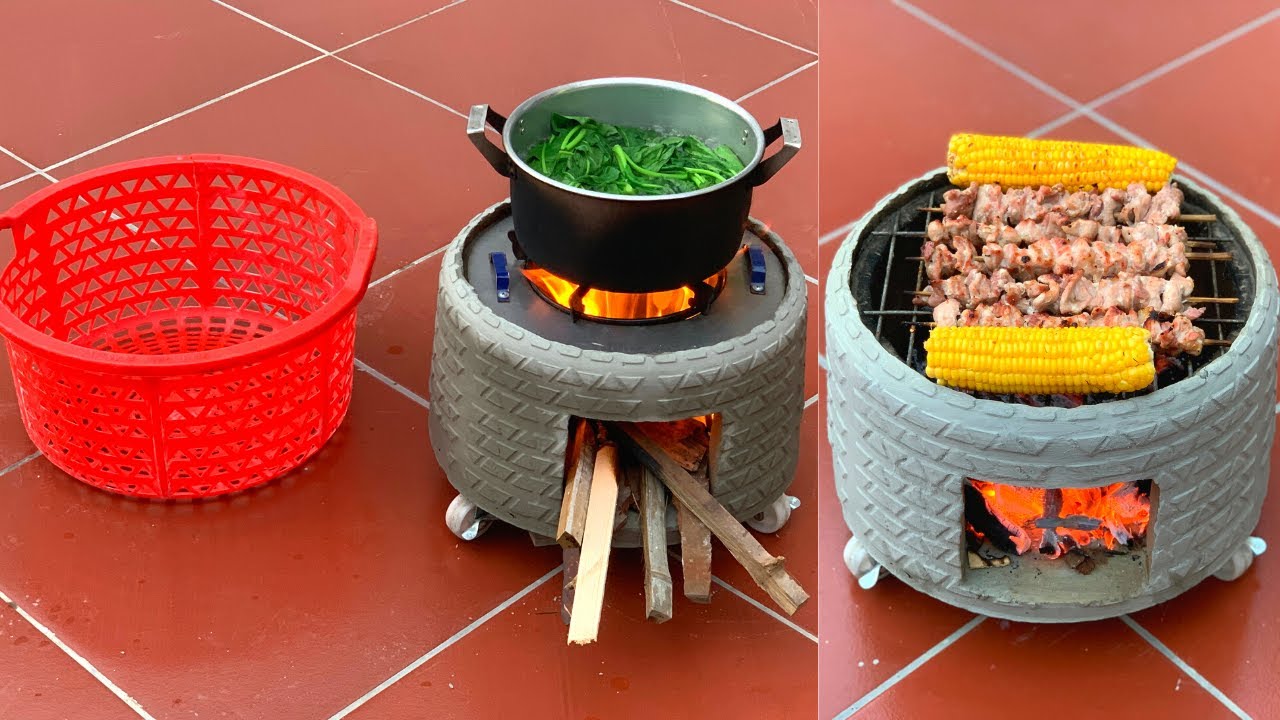 Outdoor Firewood Stove - Creative From Plastic Baskets and Cement - YouTube