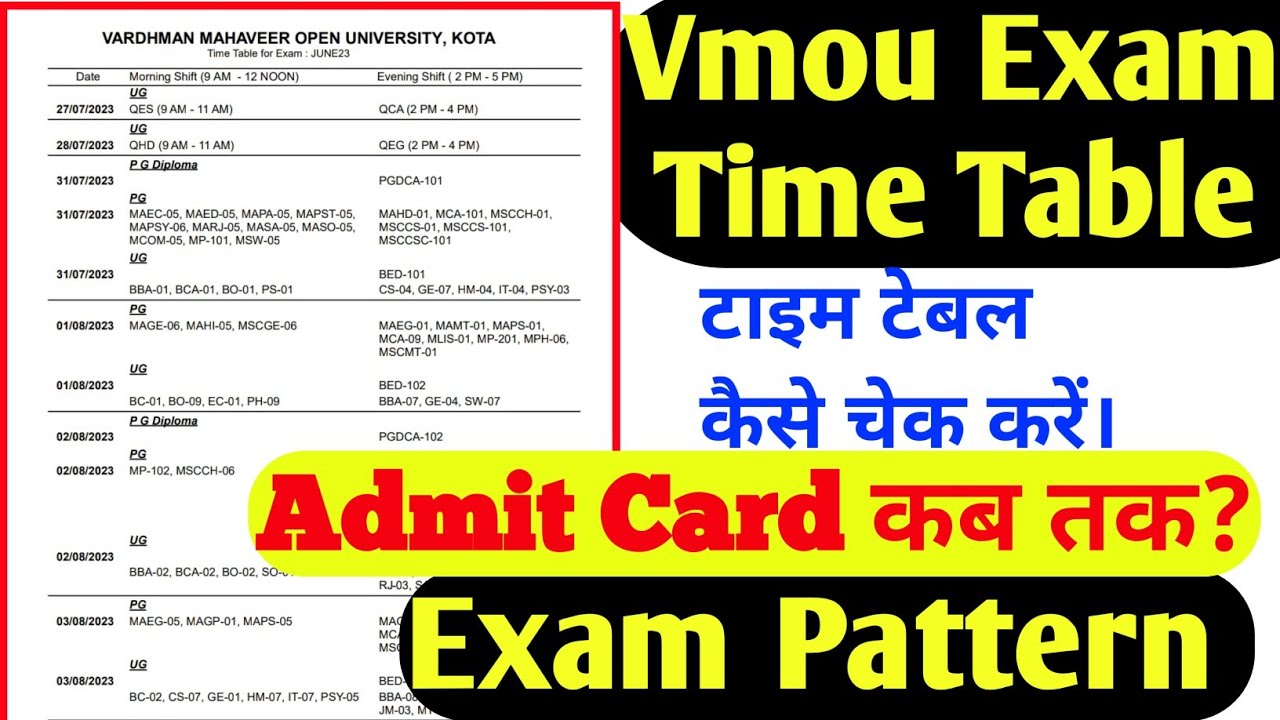 Vmou June 2023 Exam Time Table jari Vmou Exam secdual Vmou June 2023 ...