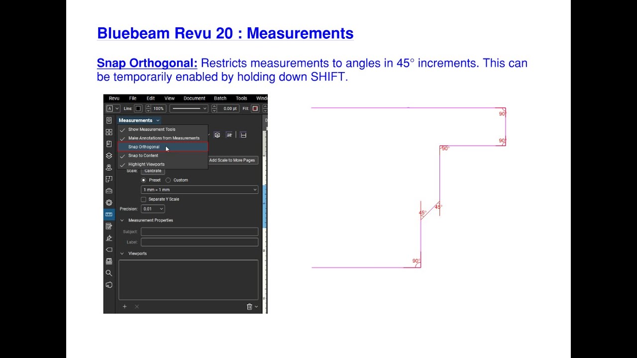 Bluebeam Revu 20 - Measurements Snap Orthogonal - YouTube