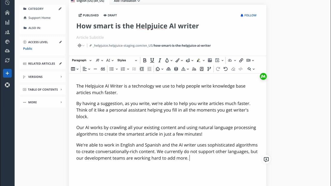 Helpjuice.com – AI Knowledge Base Writer Feature - YouTube
