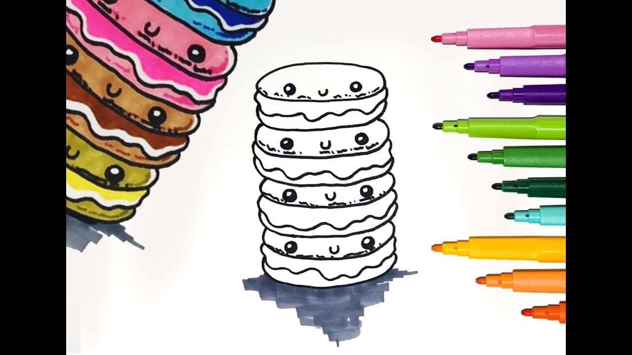 How to Draw a Cute Macaroon Tower | Easy Learn to Draw Coloring Book ...