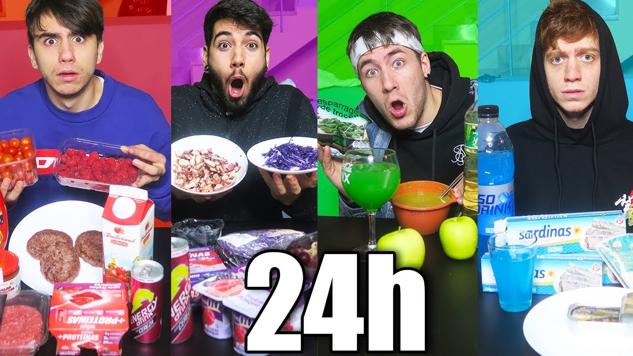24 HORAS COMIENDO POR COLORES con DECE, IVAX y NICKSAURUS - YouTube