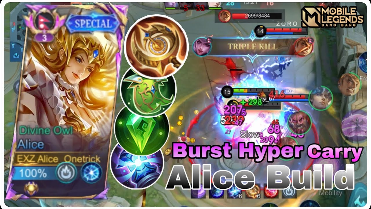 How To Hyper Carry Alice Exp Lane | Best Alice Build And Full Gameplay ...