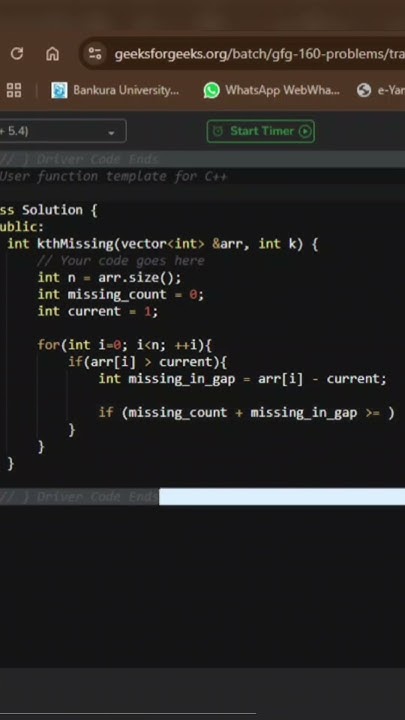 Kth missing positive number in a sorted array -Day 35 GFG #the#shorts #gfg #programming # ...