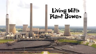 Aerials of coal-fired Plant Bowen and surrounding neighborhoods co-existing in Georgia