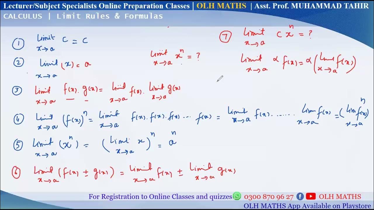 FSc 2 | Chapter 01 | Limit Rules and Formulae | Lecturer Maths ...