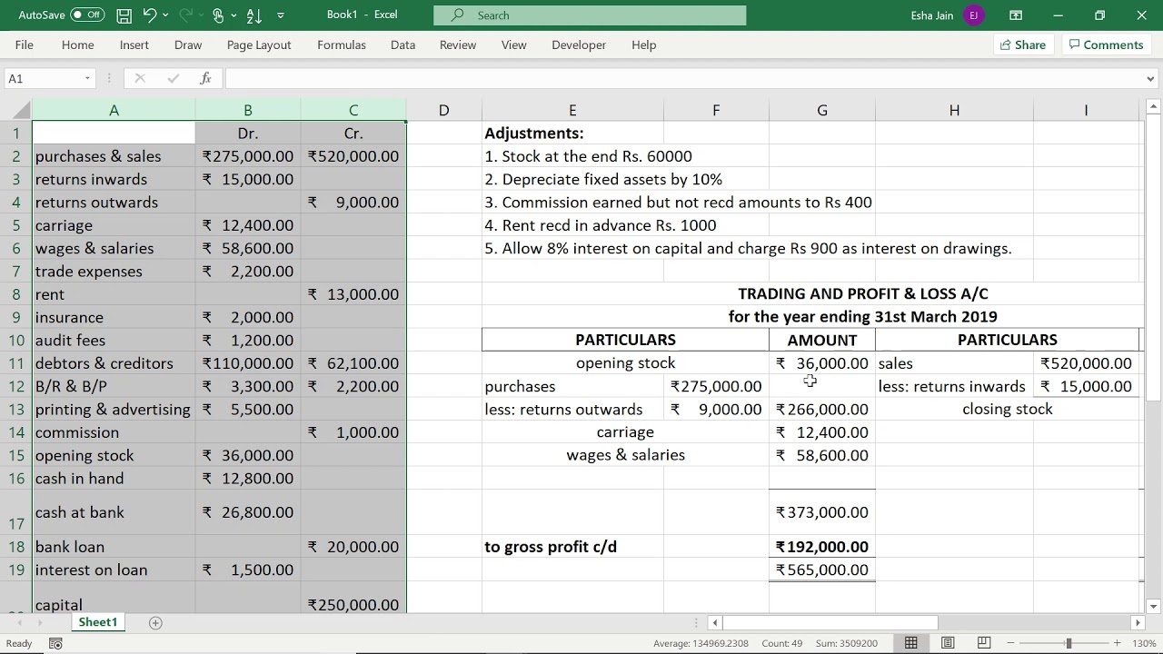 Final Accounts with Adjustments Part 2 | MS-Excel - YouTube