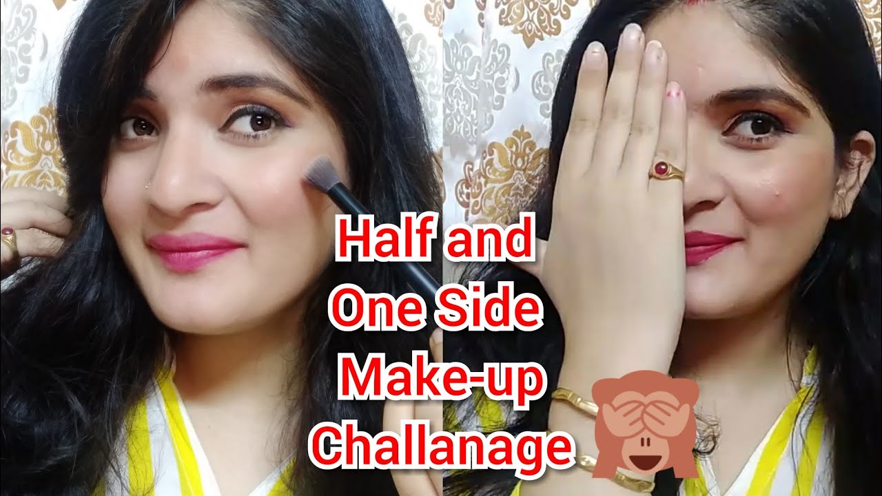 Half Side Makeup Challenage 🙈!! One Side Makeup tutorial - YouTube