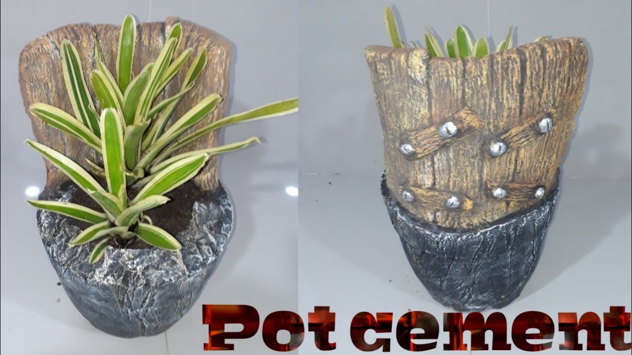 CARA MUDAH MEMBUAT POT BUNGA ll MODEL BATU ALAM LAPIS KAYU BAHAN SEMEN ...