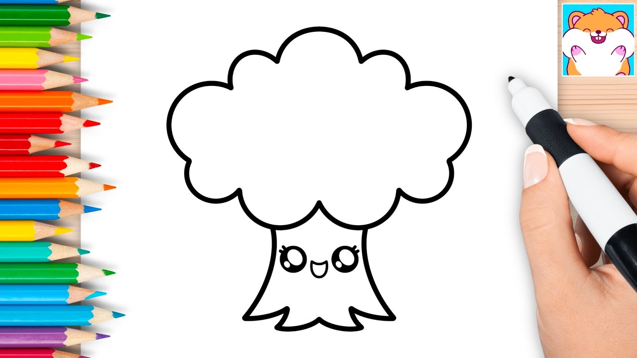 How to Draw Cute Tree - Easy Step by Step Drawing | HamHam Draw - YouTube
