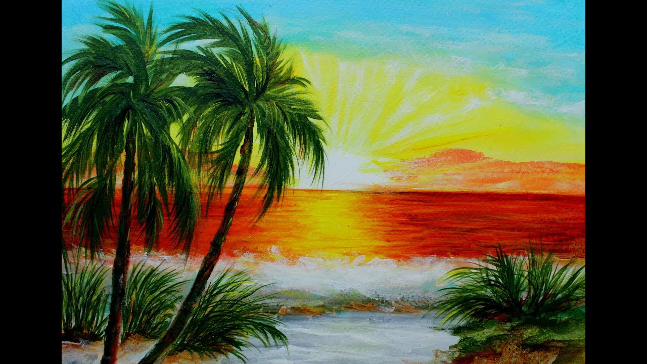 How To Paint Sunrise With Acrylic Colors - YouTube