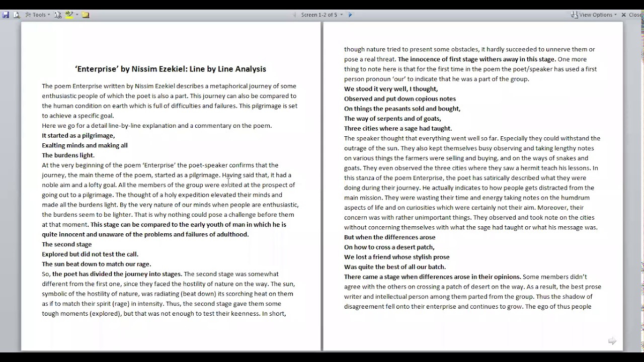 A Line by Line Analysis of Nissim Ezekiel's Poem 'Enterprise', English ...