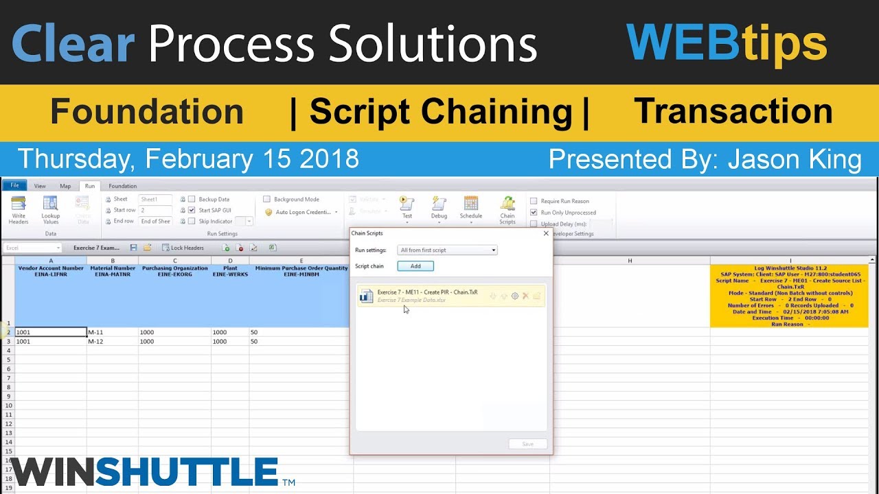 Winshuttle Tutorial And Webtips Transaction Script Chaining Youtube