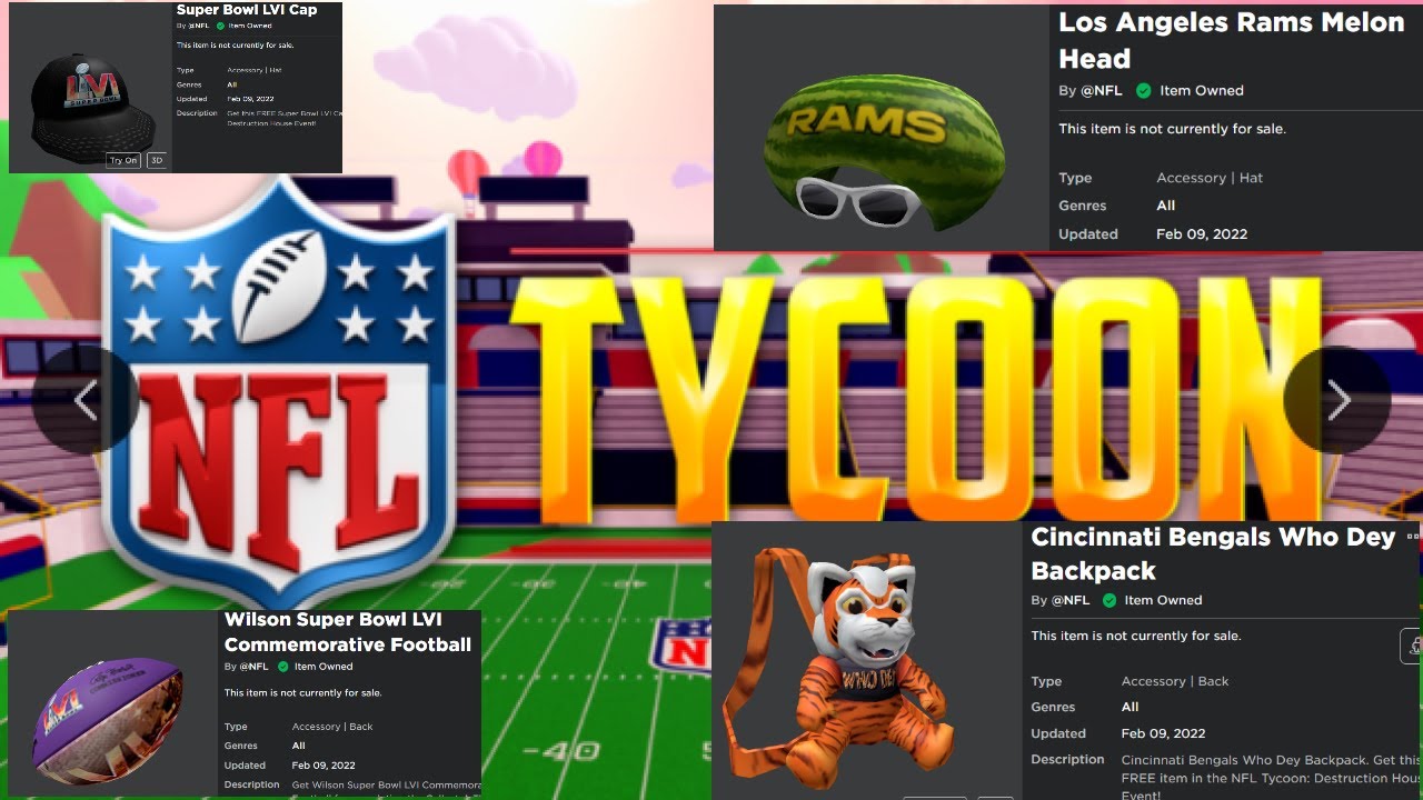 NFL Tycoon FREE ITEMS Cincinnati Bengals Backpack and more Roblox - YouTube