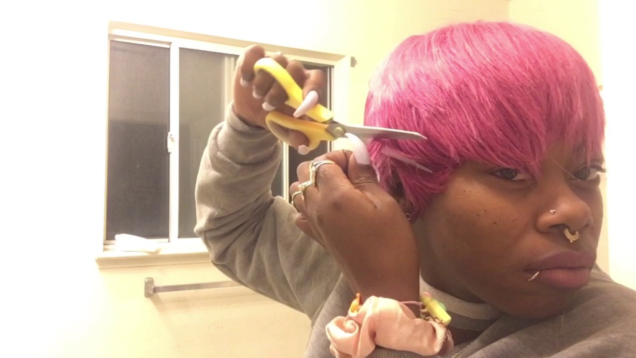 Pink Pixie wig cut an styling - YouTube