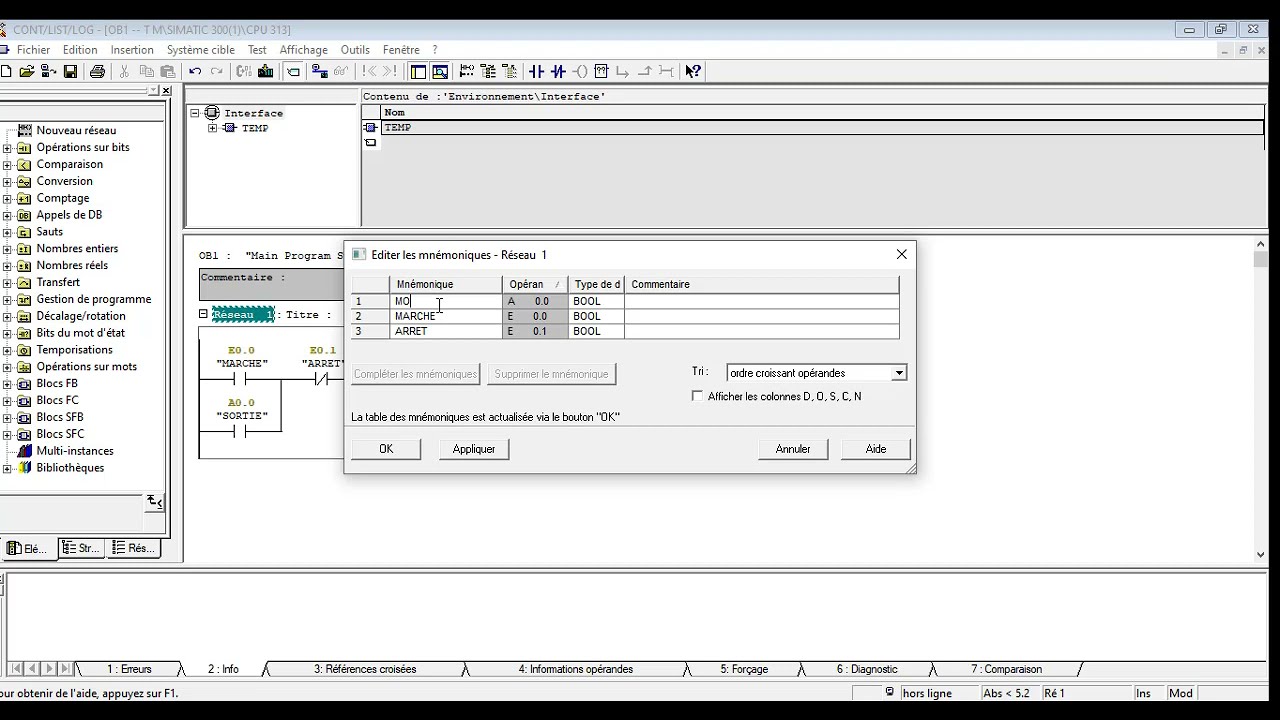 SIMATIC Manager Step7 La table des mnémoniques. par 2 - YouTube