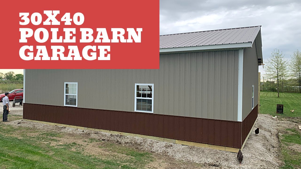 30x40 Pole Barn - Two Car Garage (Wind Brace for Post Frame) - YouTube