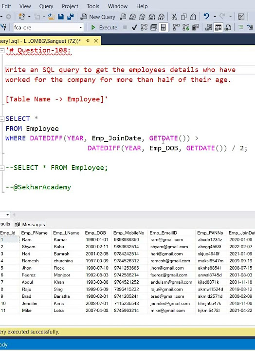 Sql Interview Question 108 Sql Mysql Sqlqueries Interview Shorts Reels Sekharacademy1