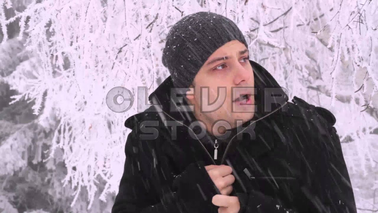 Man Cold Winter Outdoors Freezing Weather Snow Falling - Stock Footage ...