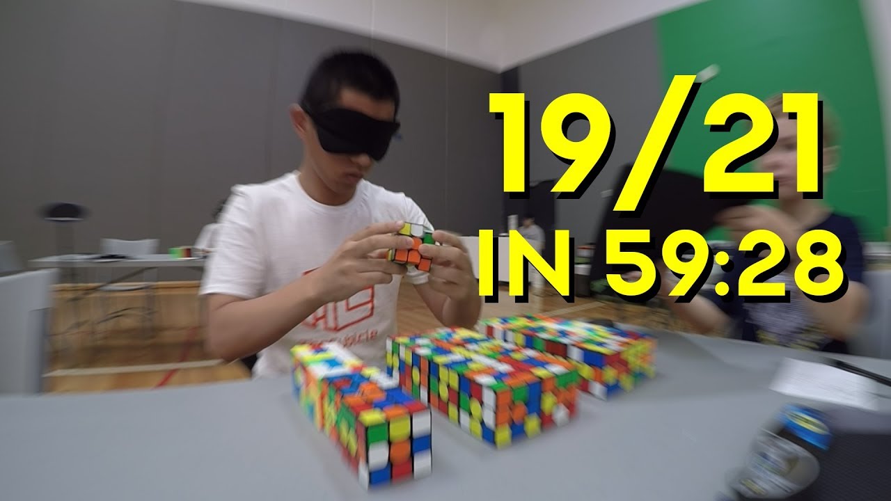 Rubik's Cube Multi-Blind - 19/21 in 59:28 (Official) - YouTube