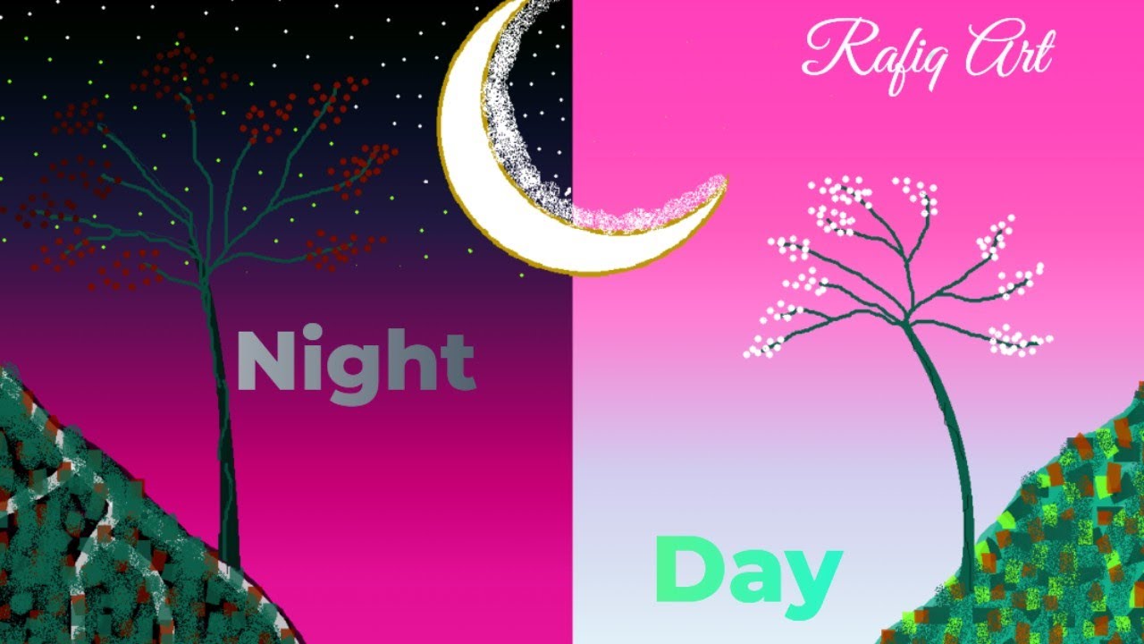 Day Night Scenery l Draw in ms Paint l Draw in Computer l Beautiful ...