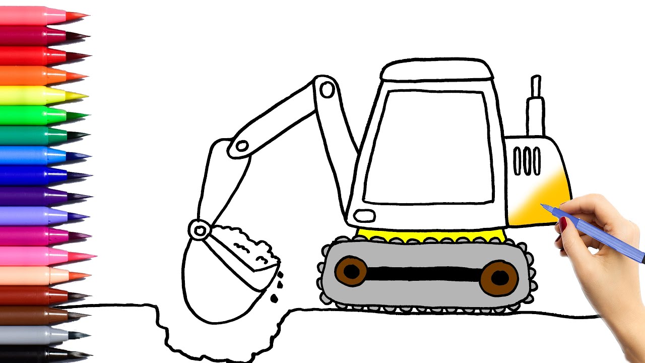 How to Draw an Excavator l Drawing & Coloring l Easy Art Drawing for ...
