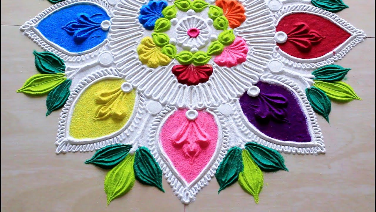 Rangoli for navratri l Diwali rangoli designs with colours l Flower ...