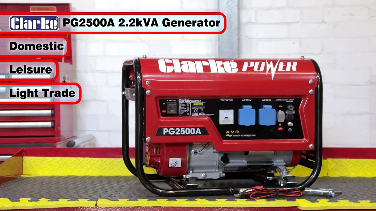 Clarke PG2500A 2.2kVA Generator - 2x230V + 12V Outlets - YouTube