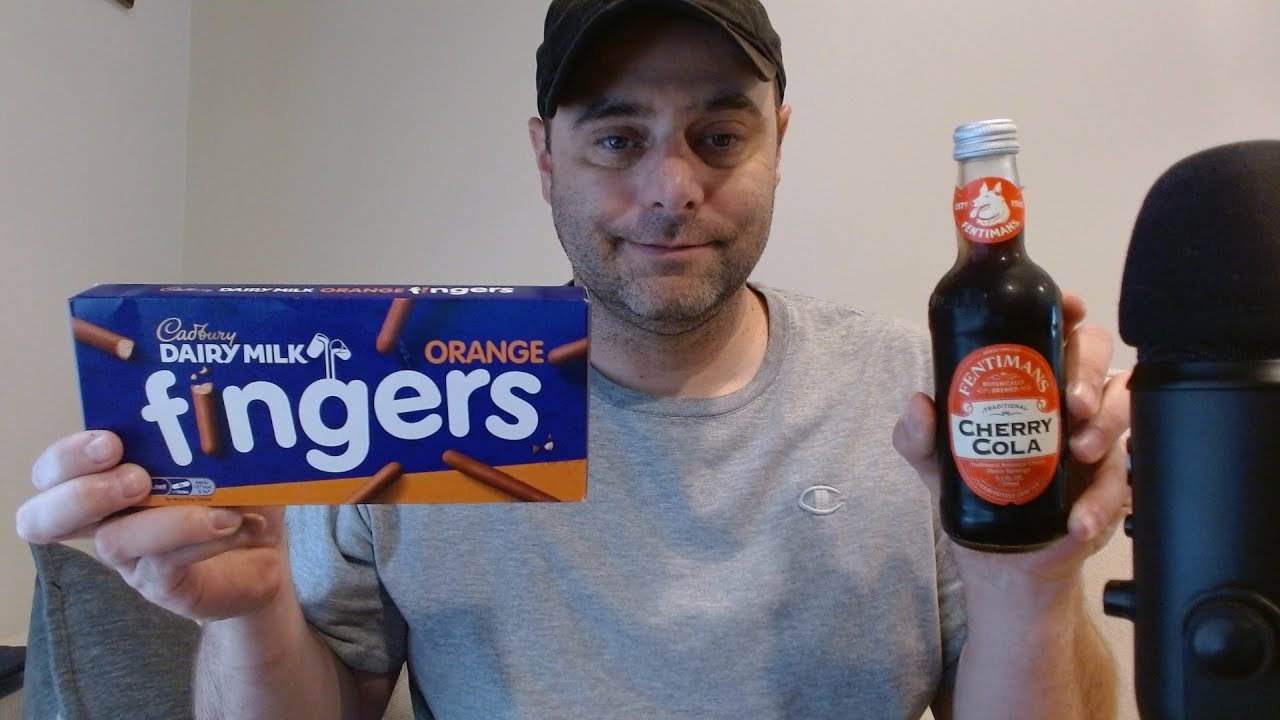 ASMR Drink Review and Eating Cadbury Orange Fingers - YouTube