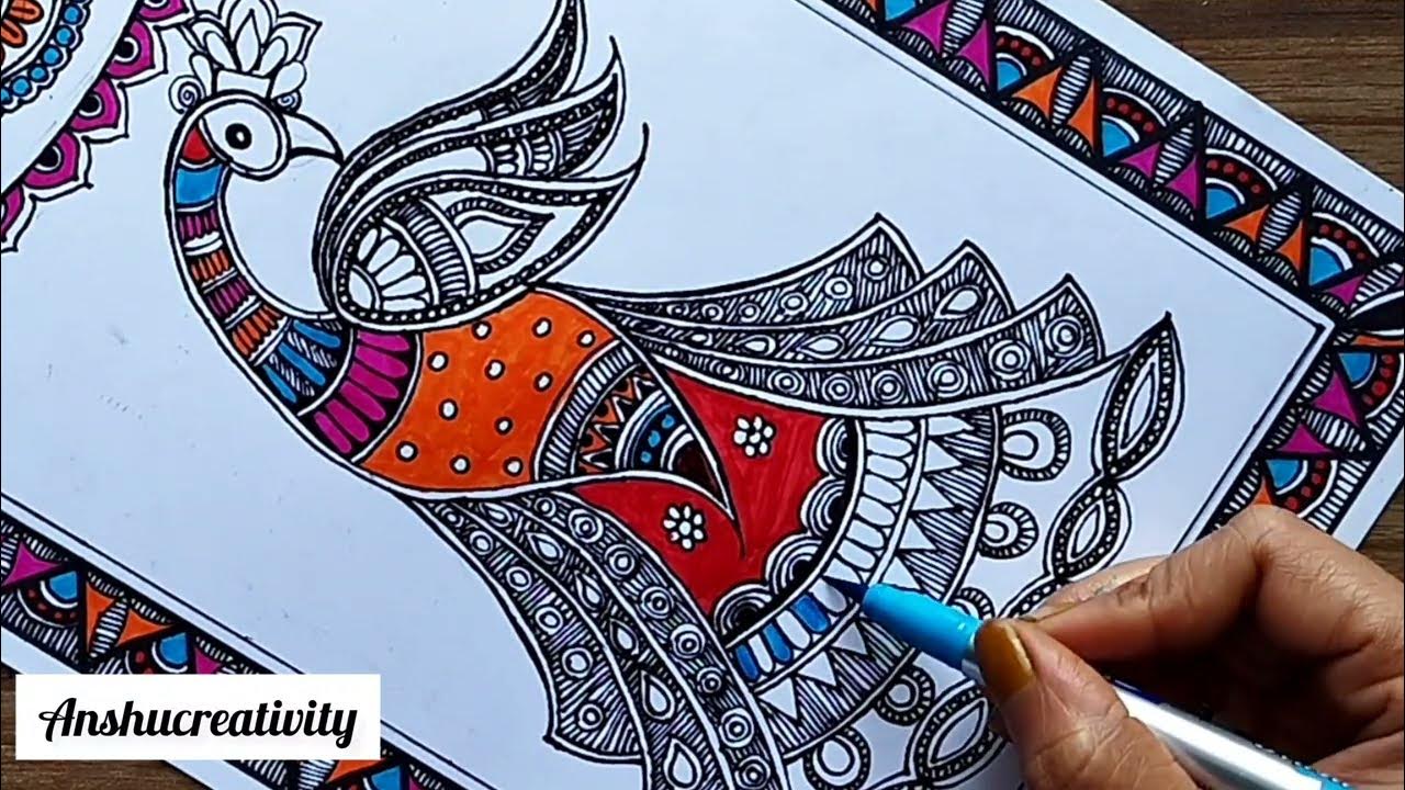 MADHUBANI PAINTING for beginners/ Indian Art/Peacock madhubani art ...