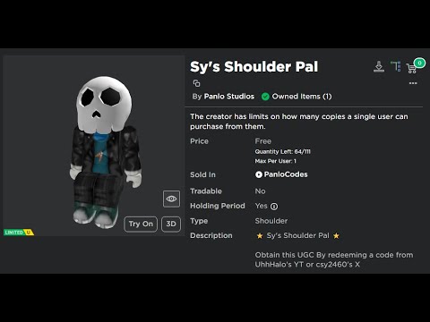 Claiming the Sy's Shoulder Pal UGC Limited | Roblox - YouTube