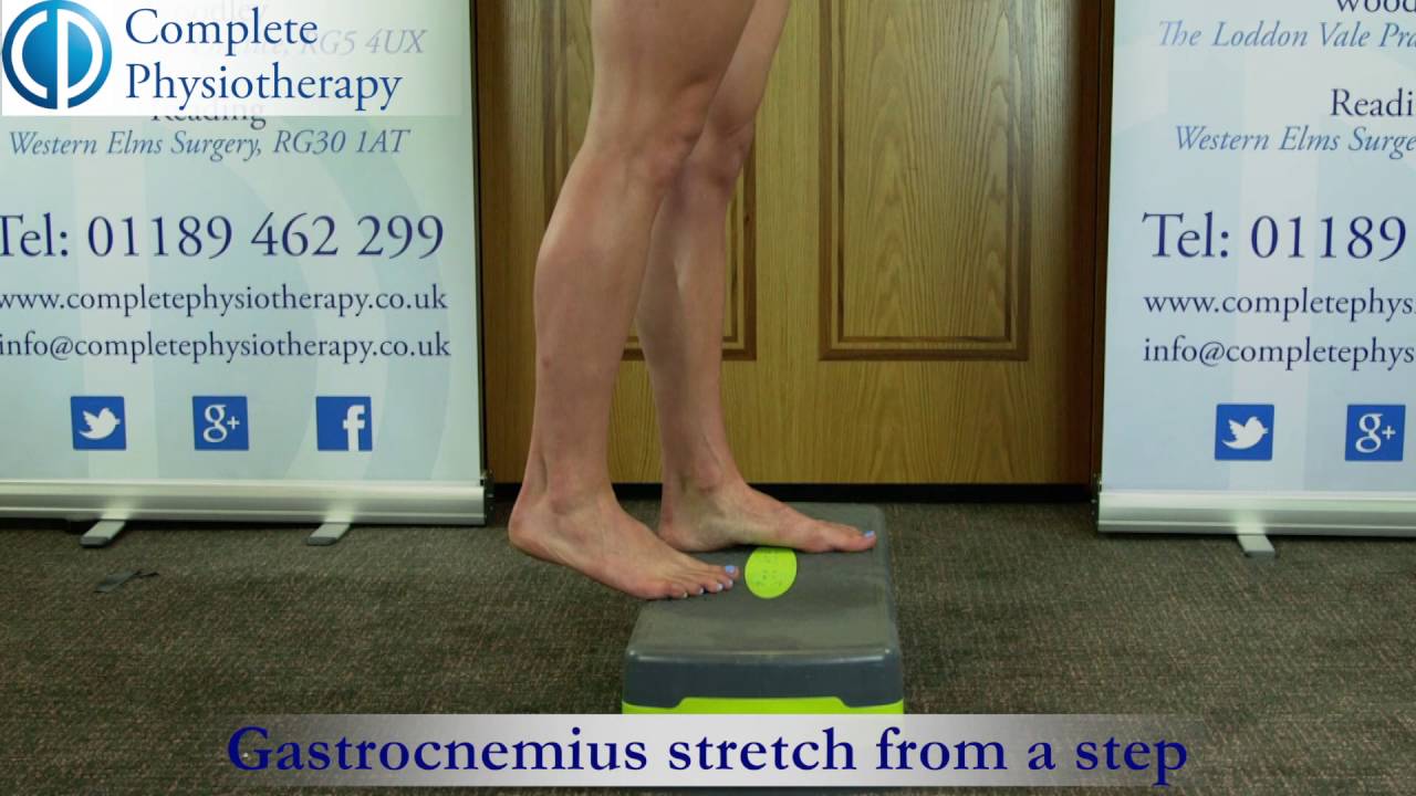 Gastrocnemius stretch from step - YouTube