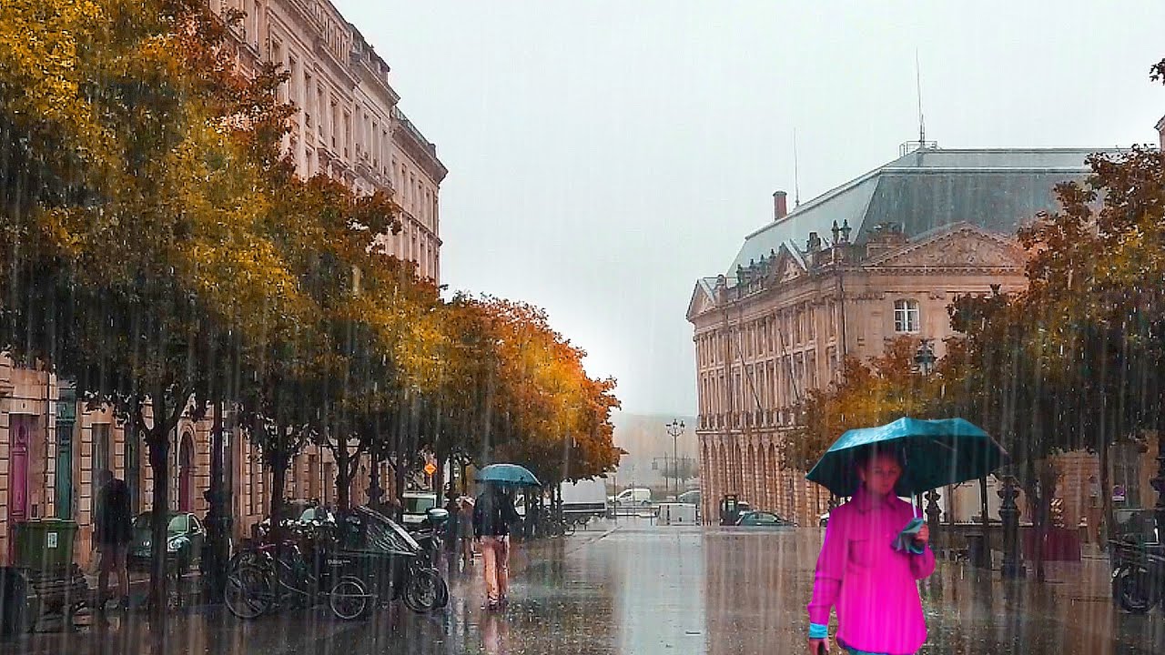 Relaxing Fall Rain Walk | Bordeaux 4k France | OCT-NOV 2023 | ASMR Rain ...