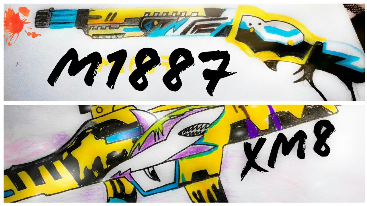 How to draw M1887 and XM8 of free fire / very easy steps - YouTube