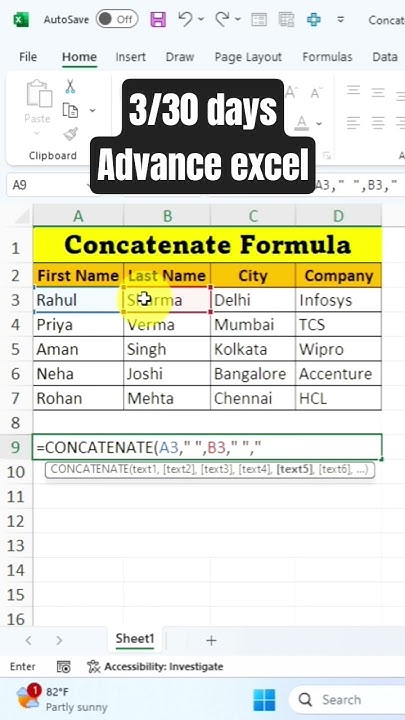 3/30 days of advance excel how to join a text #exceltricks #excel #shorts #ytshorts #exceltips ...