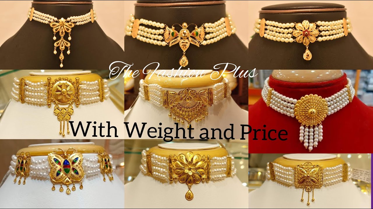 Light weight 22k Gold and Pearl #Chokar Designs with Weight and Price ...