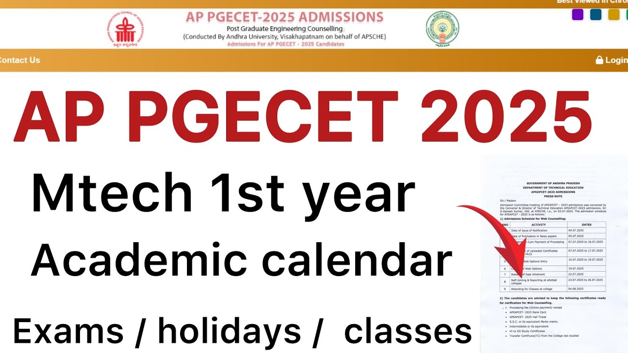 AP PGECET 2025 MTECH ACADEMIC CALENDAR RELEASED | AP PGECET CLASSES ...