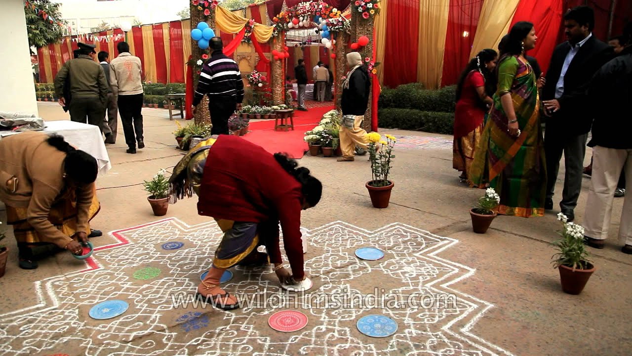 Kolam decorations during Kaanum Pongal in New Delhi - YouTube