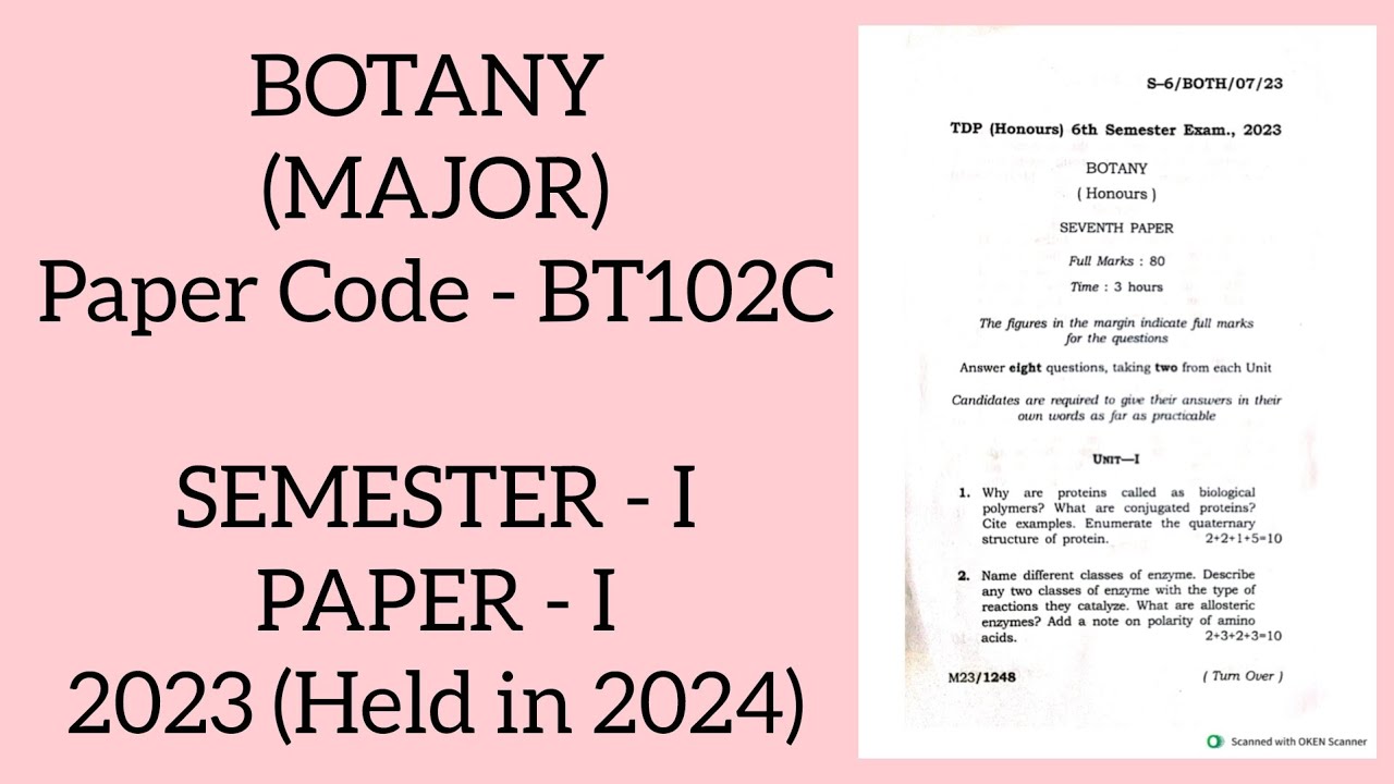 Botany (Major) Code-BT102C 1st Semester 2023-24 Tripura University ...