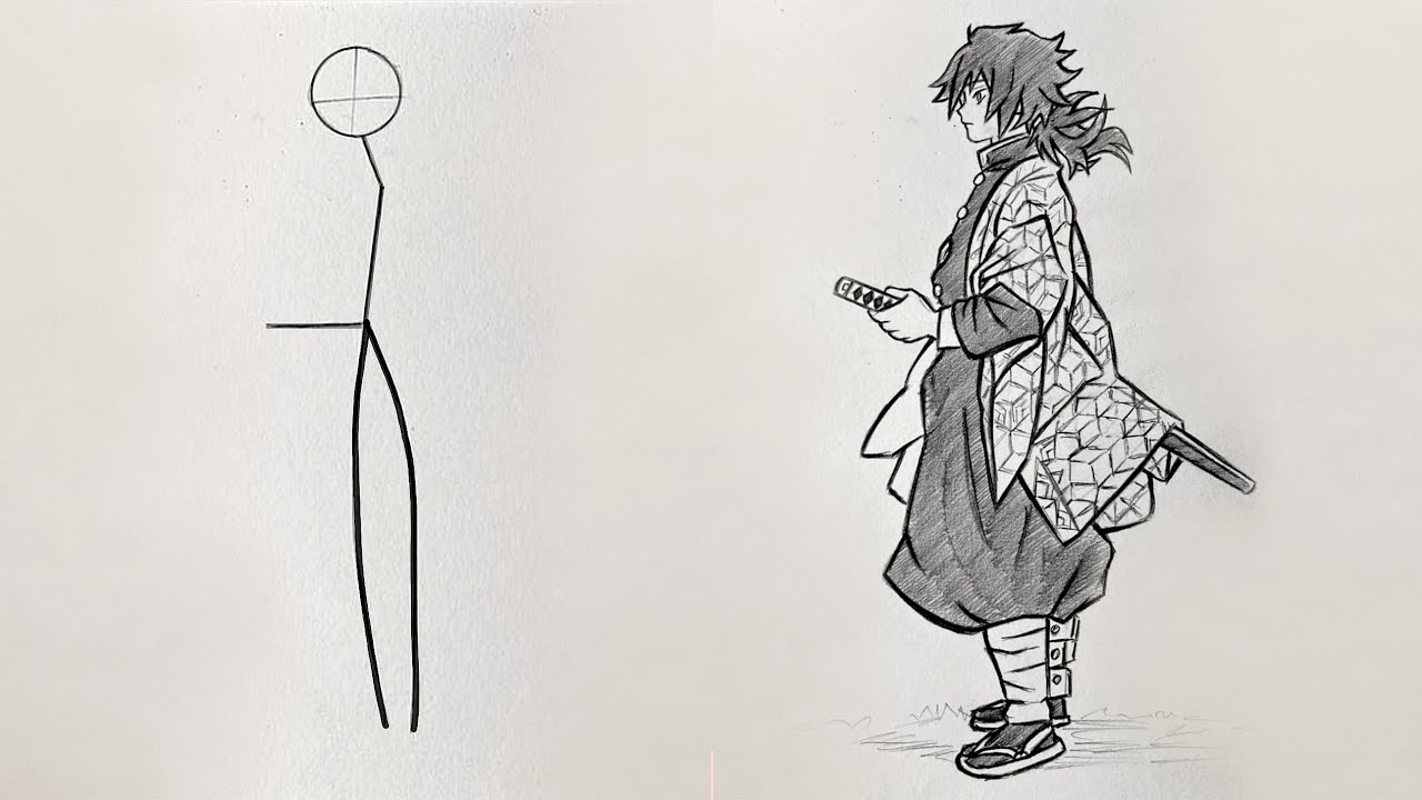 How to Draw Giyuu out of stickman | easy drawing for beginners | how to ...