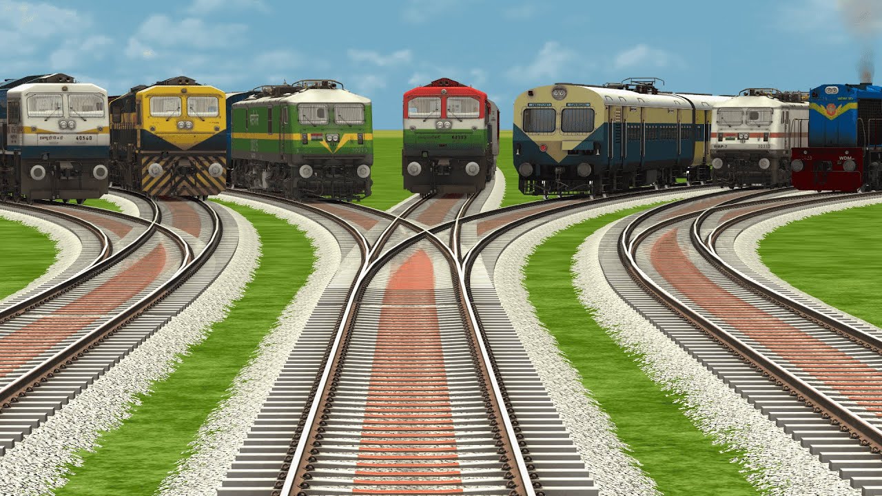 6️⃣ RAIL TRAINS CROSSING AT CURVED RAILROAD TRACKS BACK TO BACK | level ...