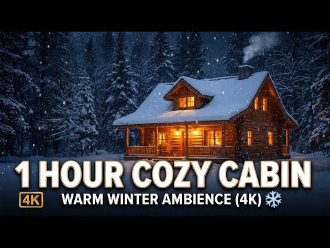 1 Hour Snowfall at Cozy Cabin ❄️🏡 | Warm Winter Night Ambience (4K)