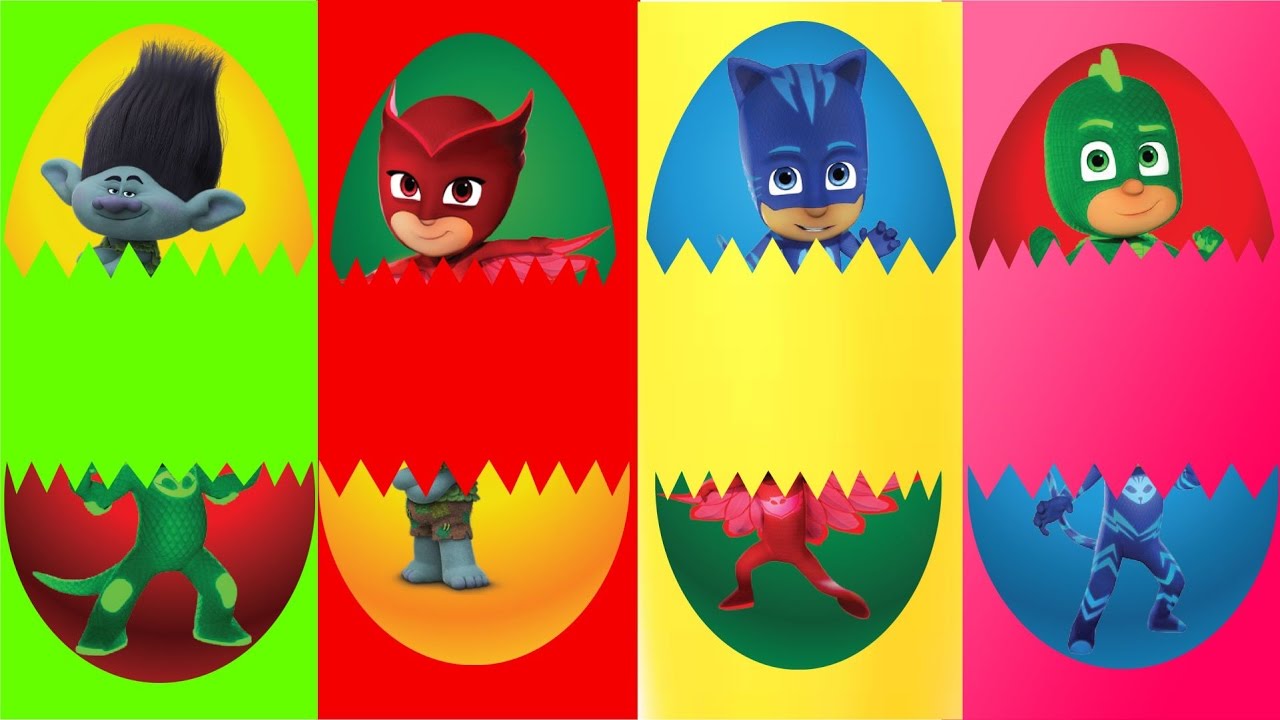Wrong Heads Eggs Trolls Branch and PJ Masks Finger family song Nursery ...