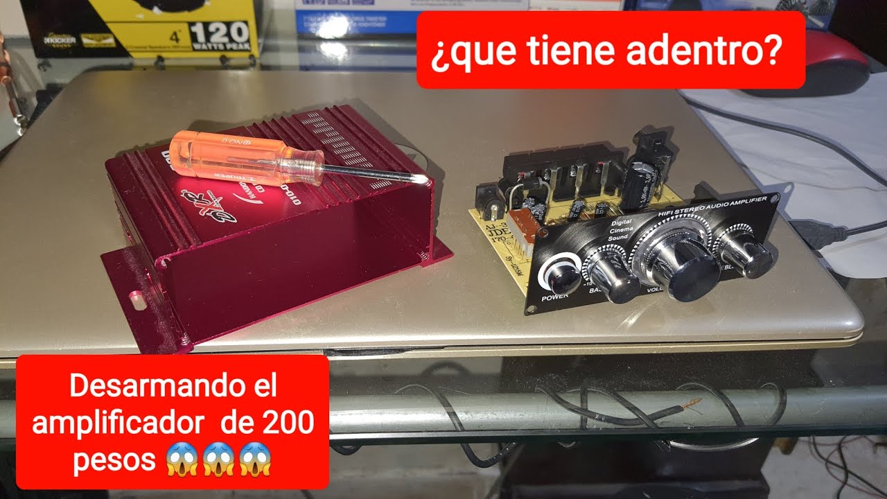 Abriendo el amplificador de 200 pesos para ver sus componentes marca ...