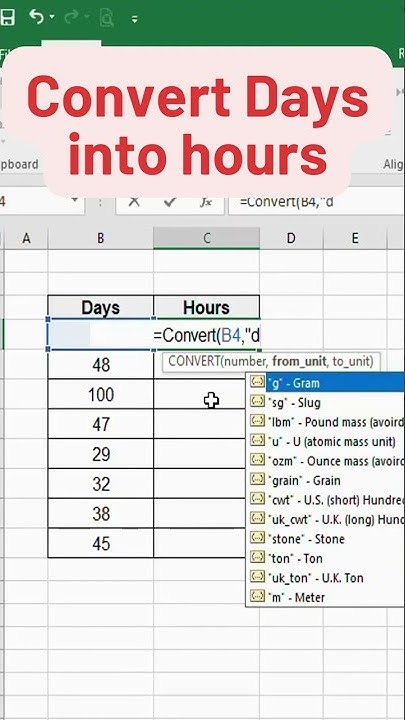 Convert Function in Excel | How to Convert Days into Hours #shorts # ...