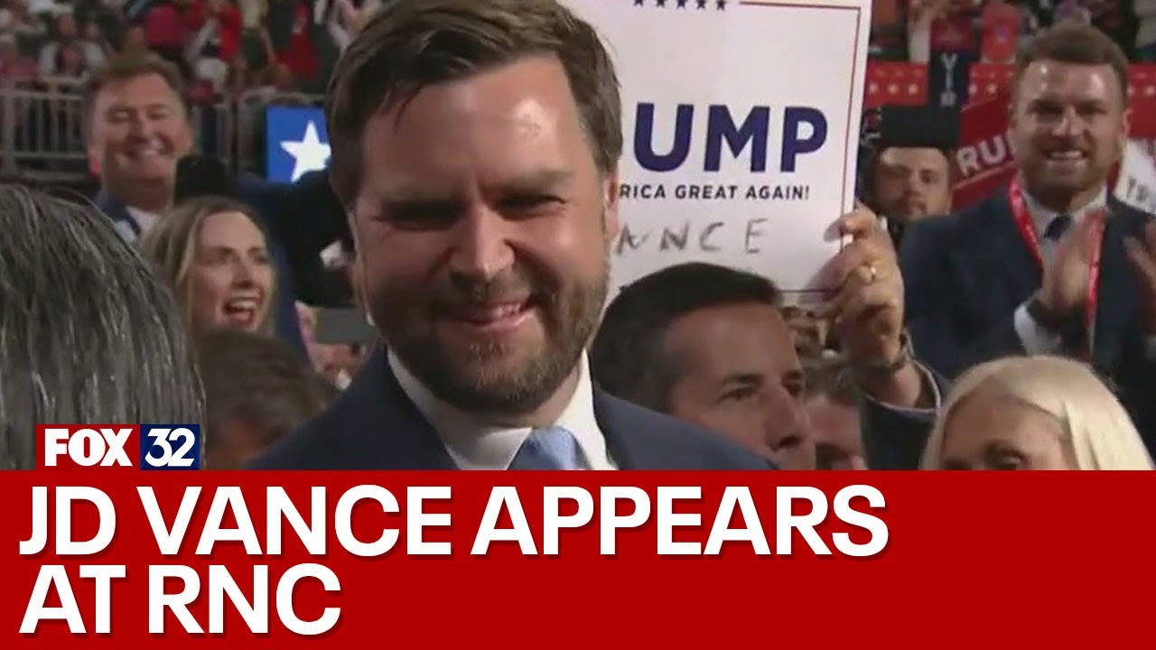 Trump VP pick JD Vance appears on RNC floor as protests occur outside ...