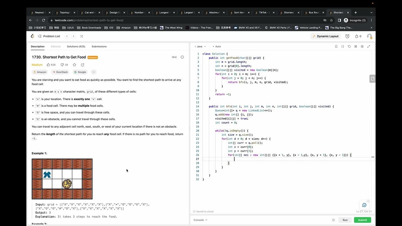 Leetcode 1370 Shortest path to get food - YouTube