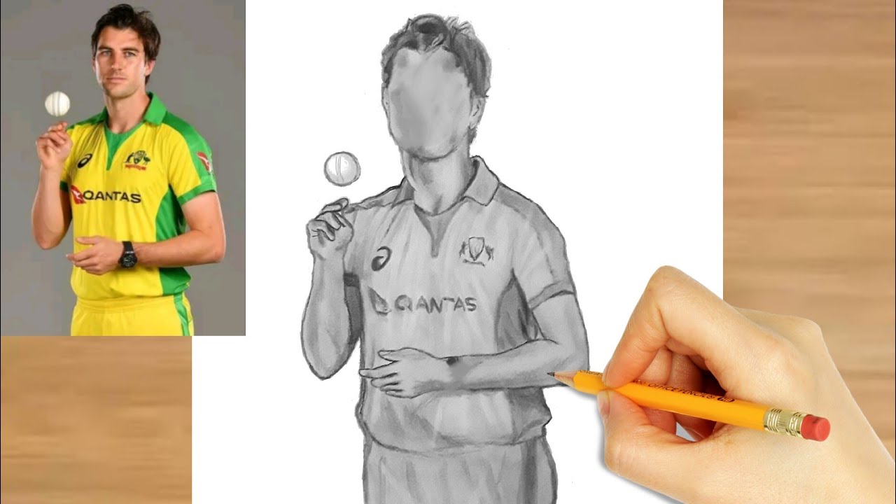 How to draw Pat Cummins || Australian cricketer drawing || Pat Cummins ...
